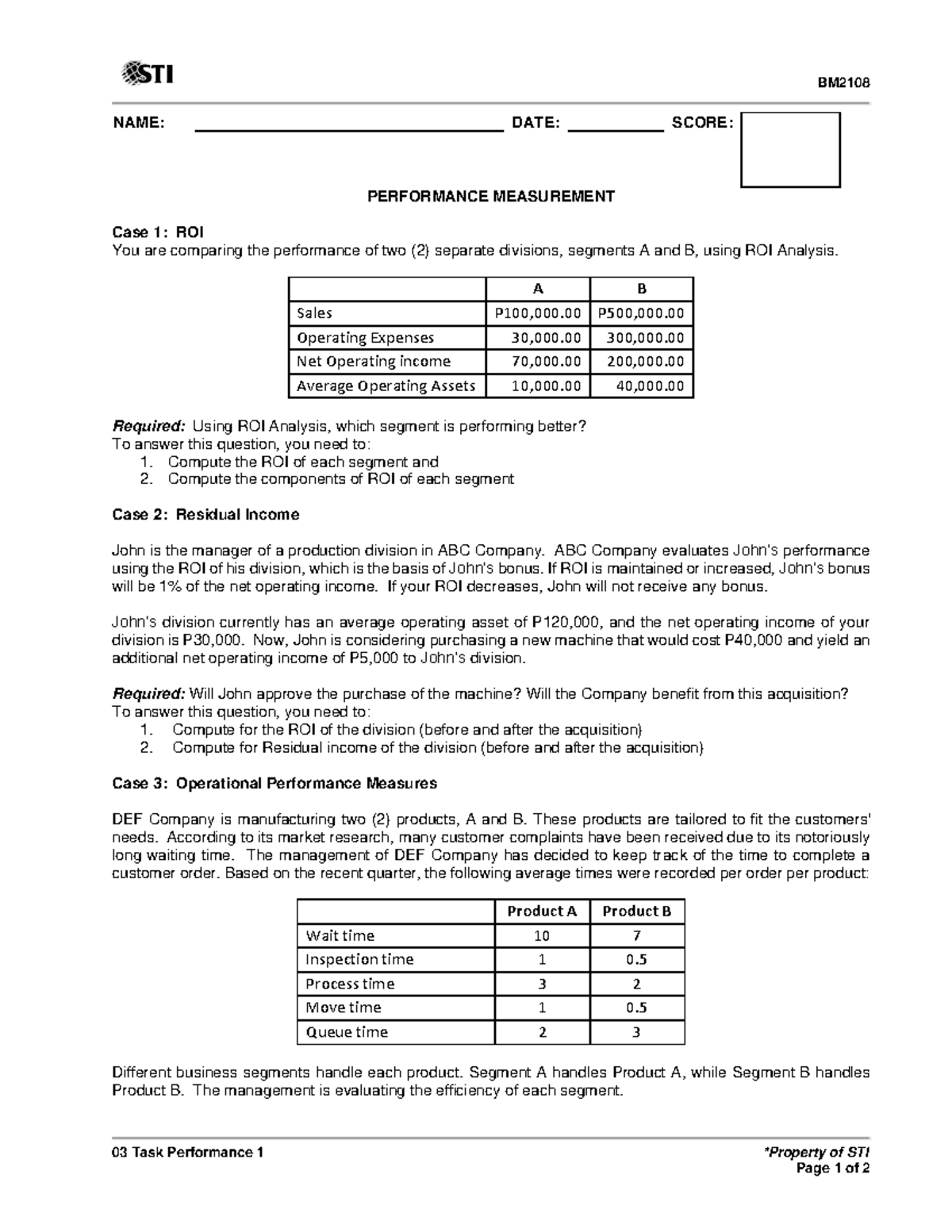 03 Task Performance 1(16) - management science - Studocu
