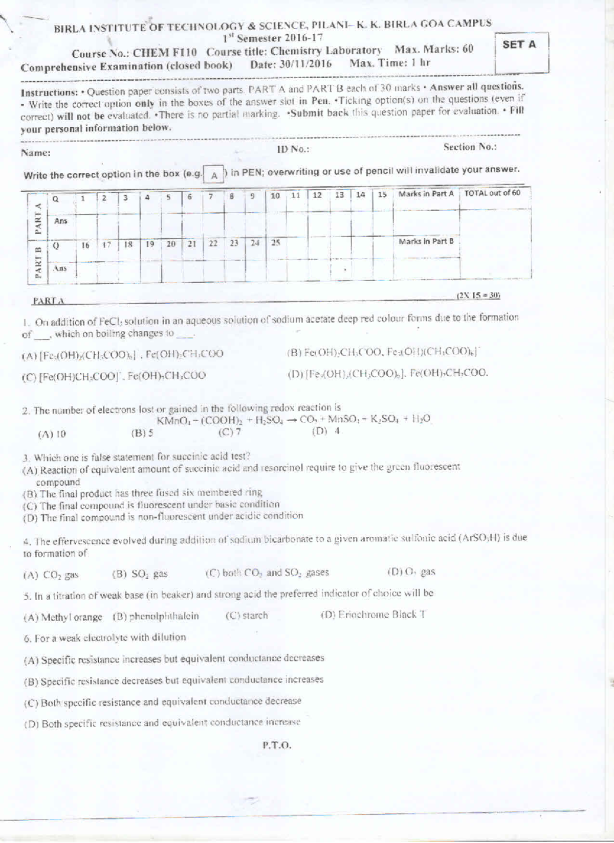CHEM LAB Compre sem1 - Chemistry Laboratory - BITS Pilani - Studocu