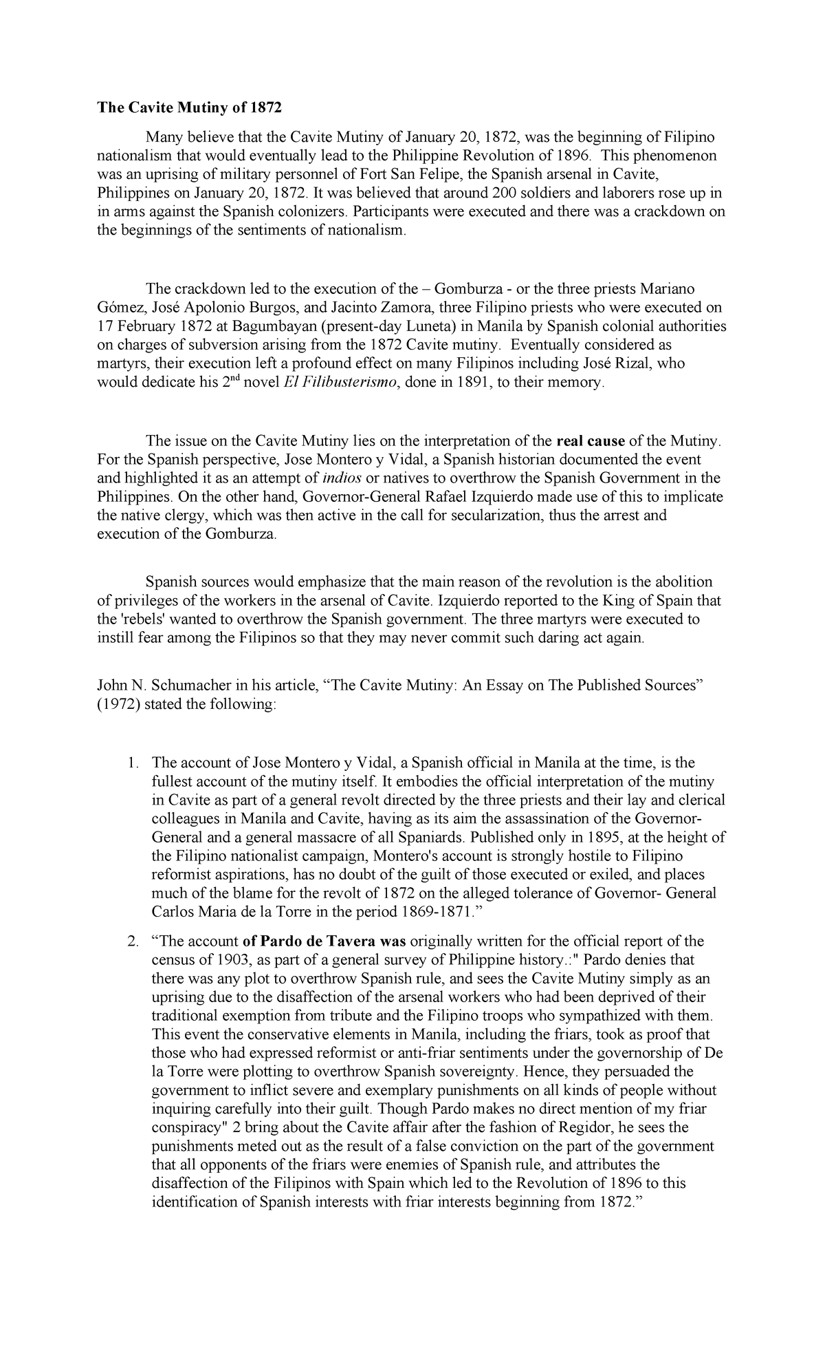 rph cavite mutiny etc - The Cavite Mutiny of 1872 Many believe that the ...