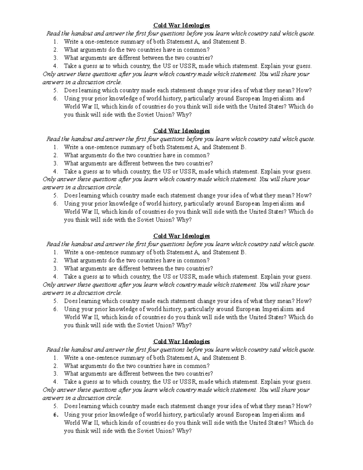 Cold War Ideologies Questions - Cold War Ideologies Read the handout ...