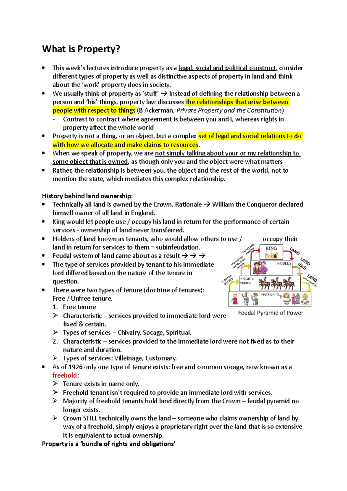 Property Law Notes - What is Property? This week's lectures introduce ...