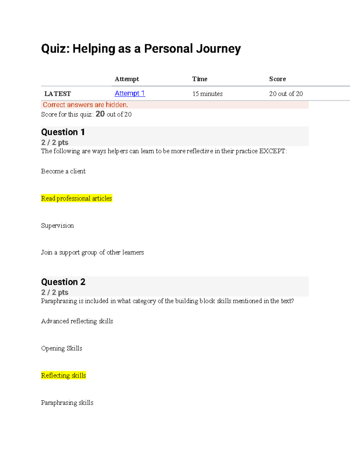 Helping as a personal journey quiz 1 - Quiz: Helping as a Personal ...