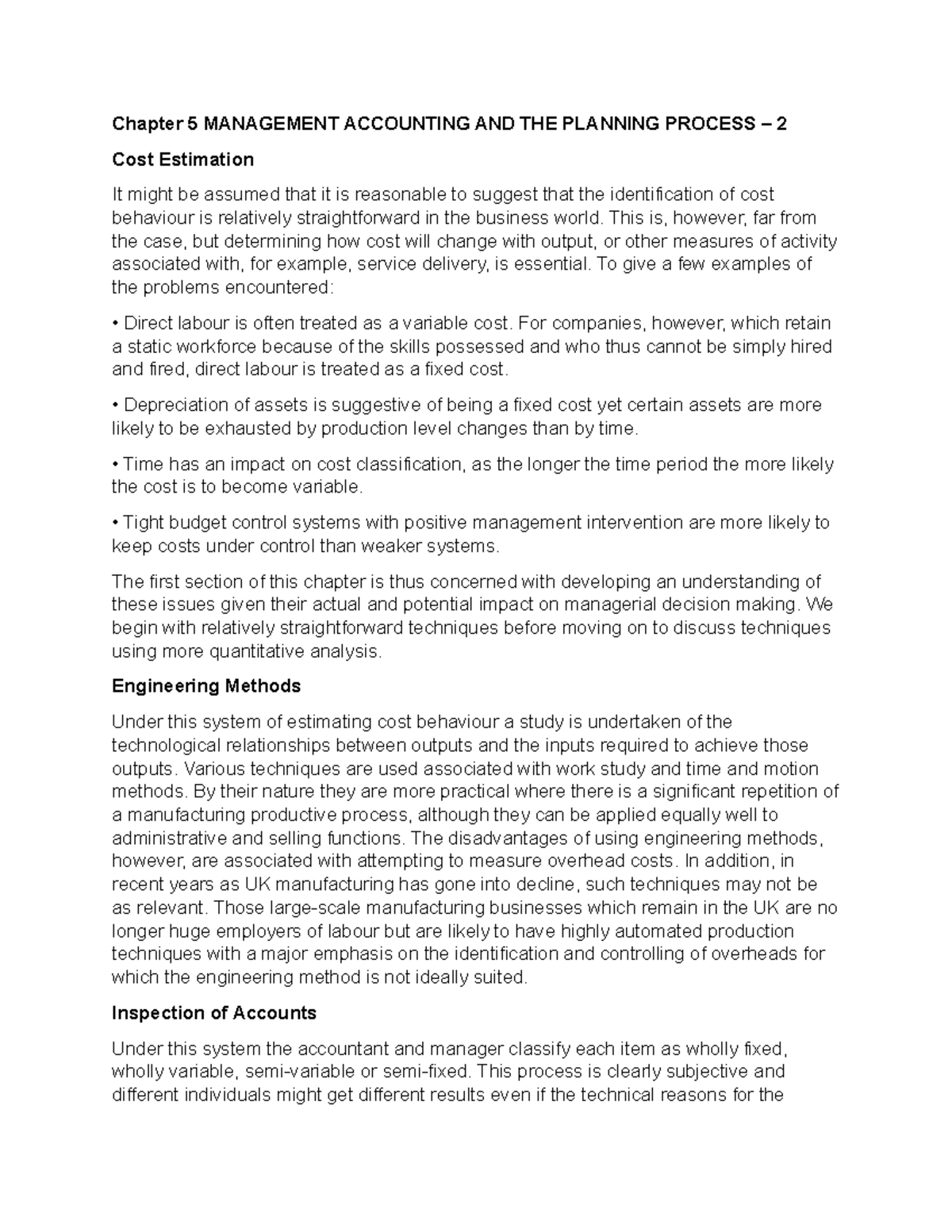 Chapter 5 Management Accounting AND THE Planning Process – 2 - Chapter ...