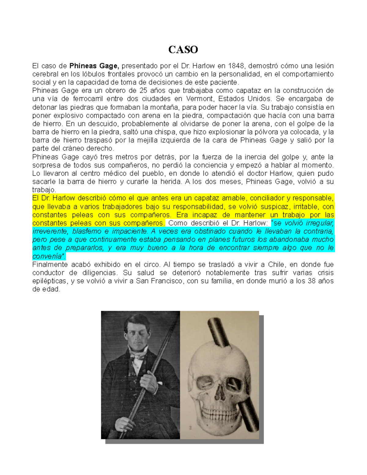 Funcionamiento emocional - CASO El caso de Phineas Gage, presentado por ...