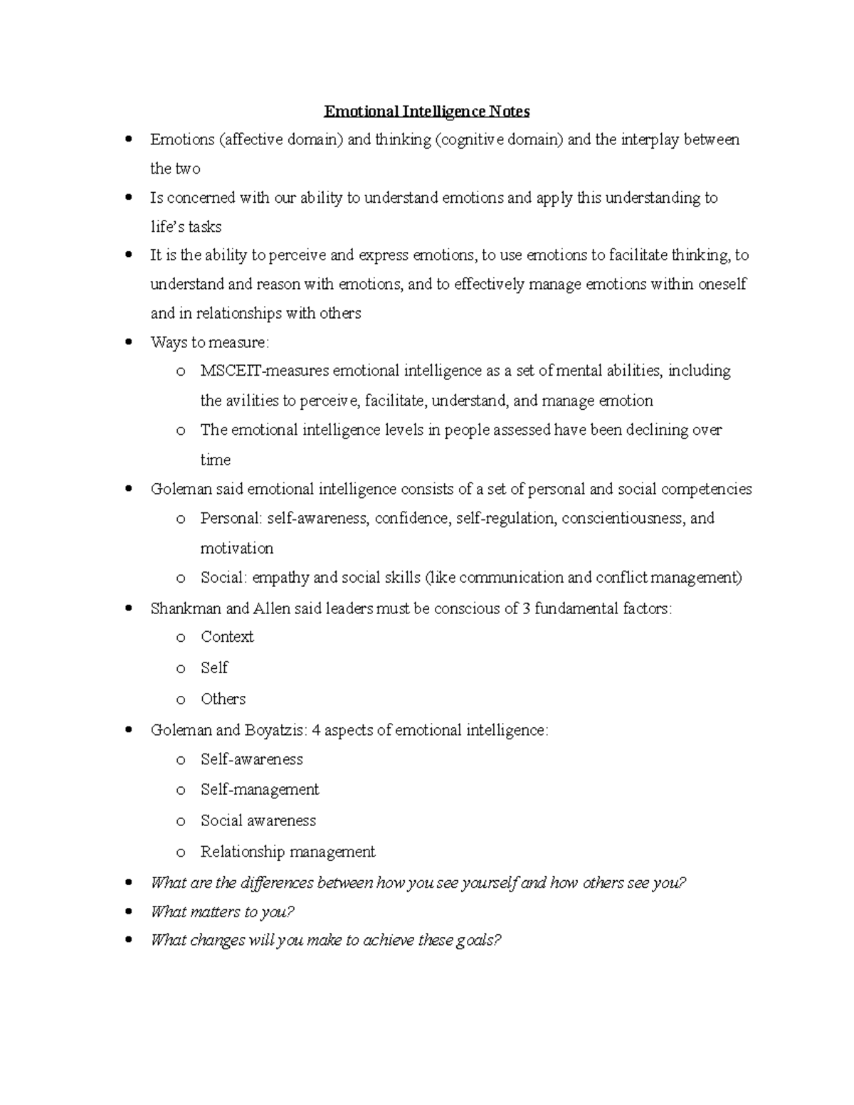 Emotional Intelligence Notes - Studocu
