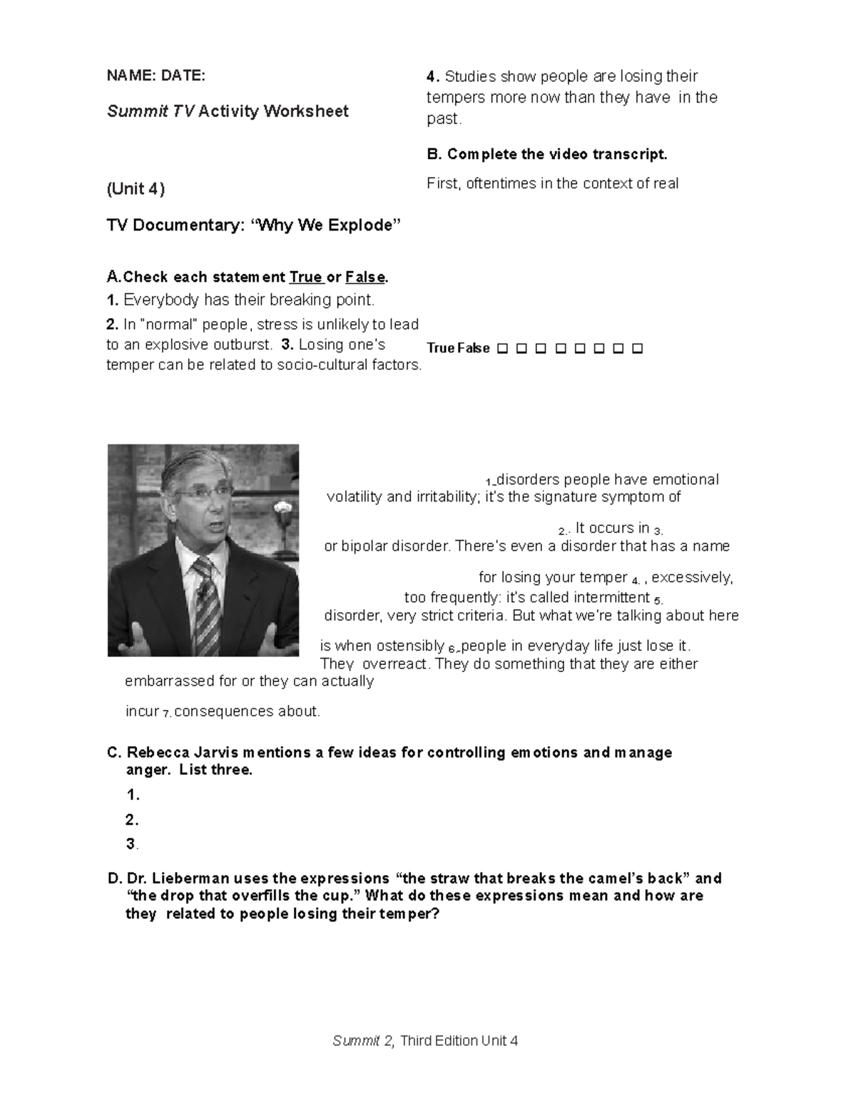 Unit 4 Video Worksheet - NAME: DATE: Summit TV Activity Worksheet (Unit ...