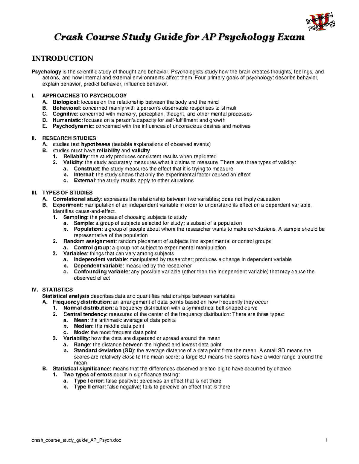 Ap psychology crash course - C Crraasshh CCoouurrssee SSttuuddyy ...