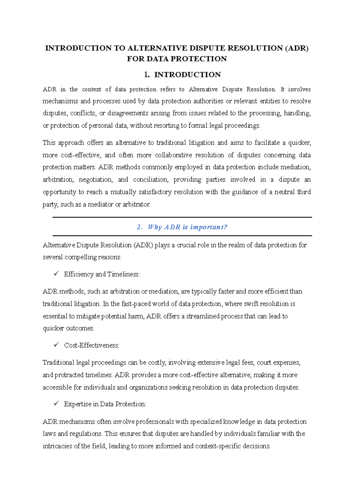 ADR Procedure - INTRODUCTION TO ALTERNATIVE DISPUTE RESOLUTION (ADR ...