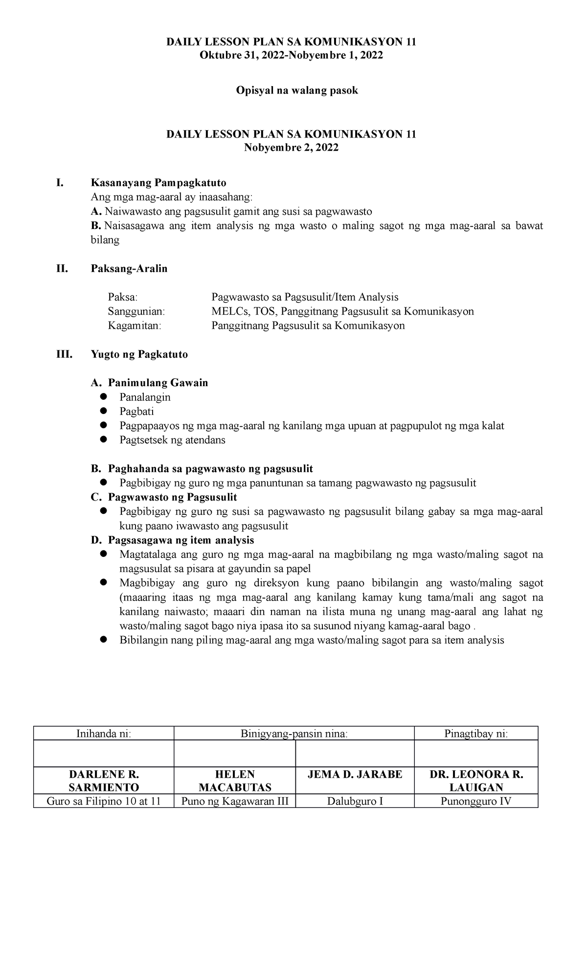 LP Grade 11 11thweek 1st qt - DAILY LESSON PLAN SA KOMUNIKASYON 11 ...
