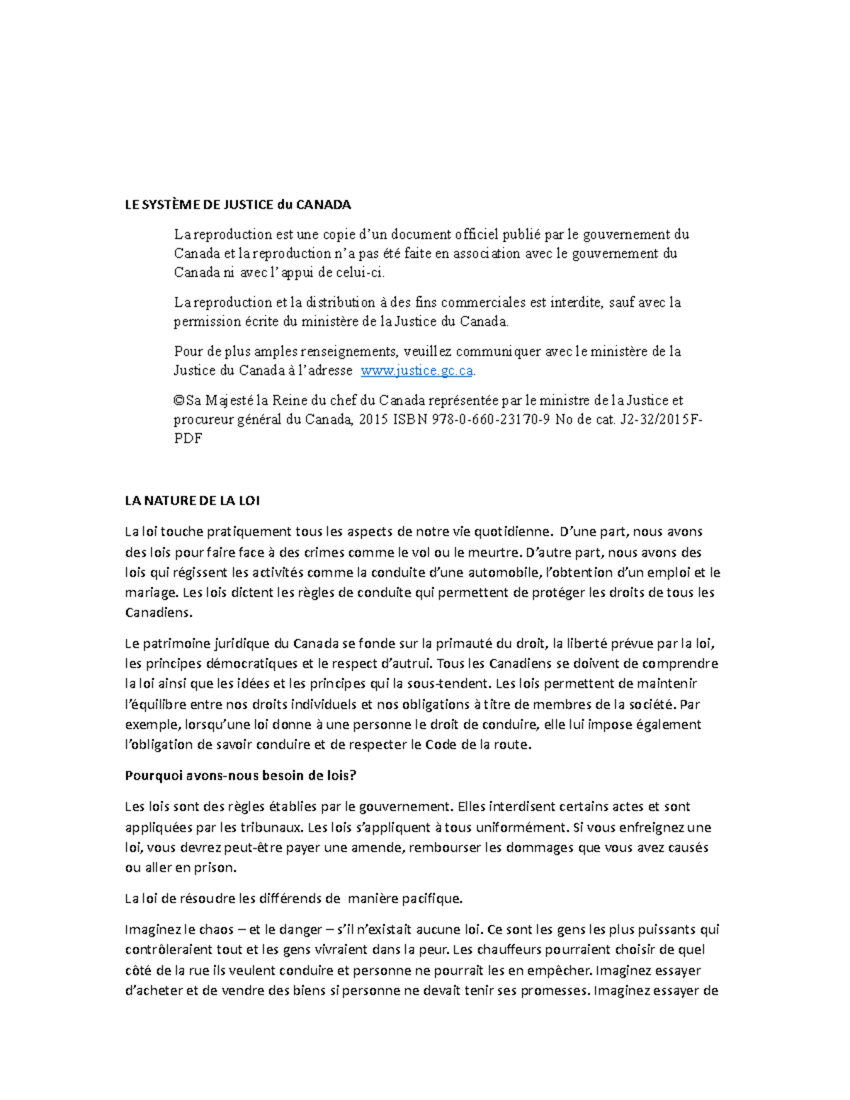 Le systeme juridique au Canada - LE SYSTÈME DE JUSTICE du CANADA La ...