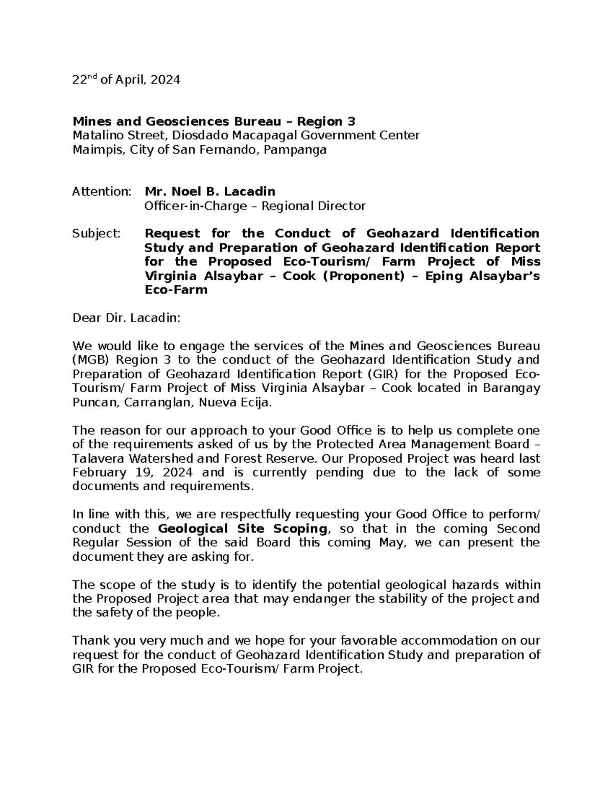 Request Letter for GSS - hope it will help you guys - 22 nd of April ...