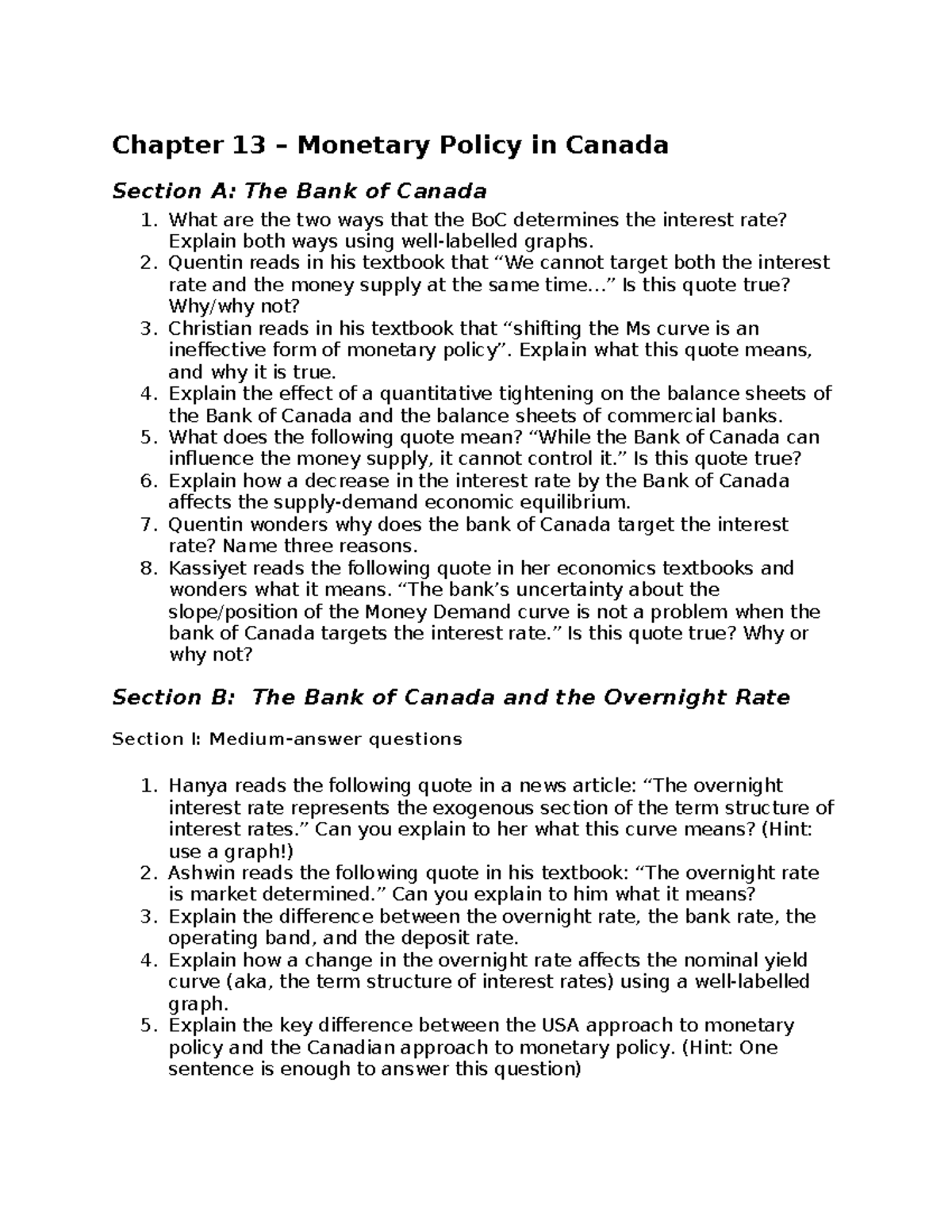 Econ ultimate practice final - Chapter 13 – Monetary Policy in Canada ...