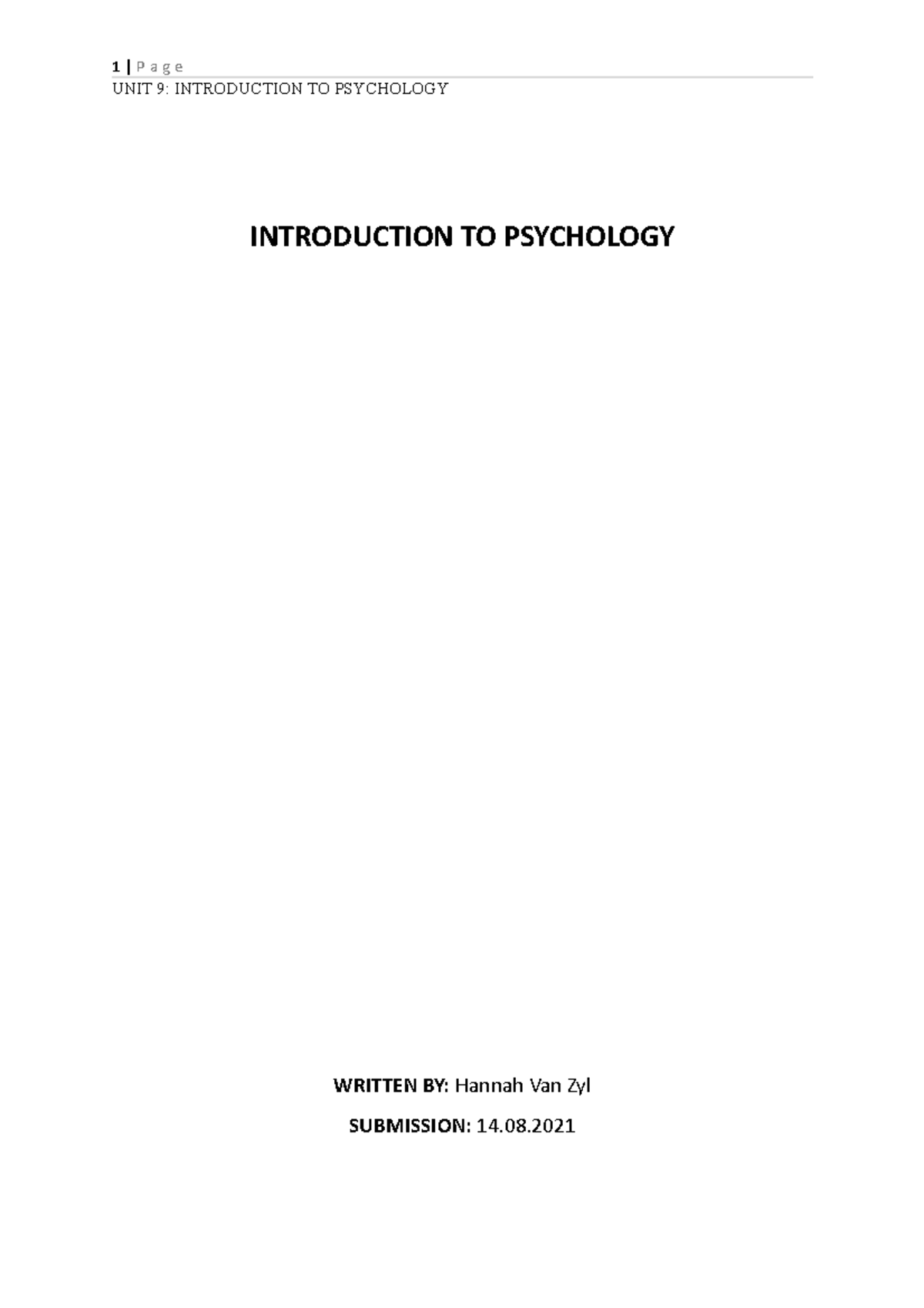 Introduction TO Psychology - UNIT 9: INTRODUCTION TO PSYCHOLOGY ...