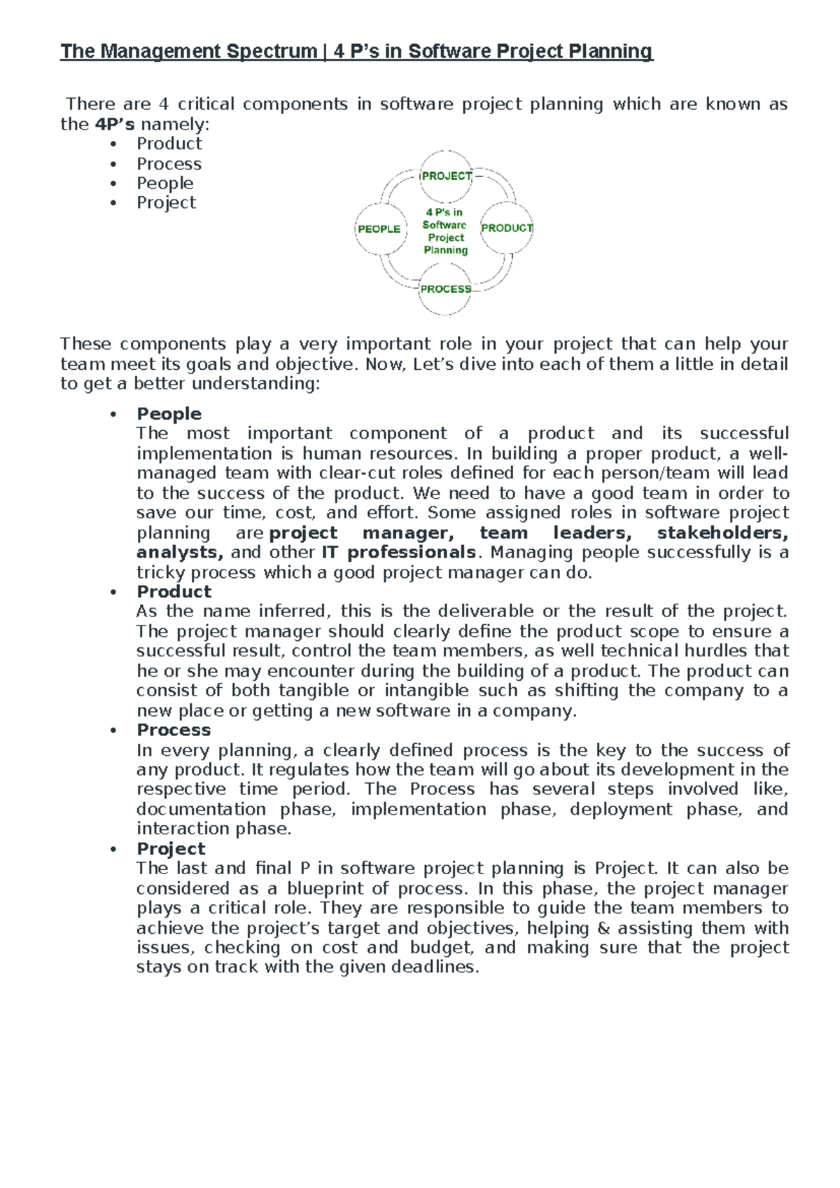 SPM unit 1 - The Management Spectrum | 4 P’s in Software Project ...