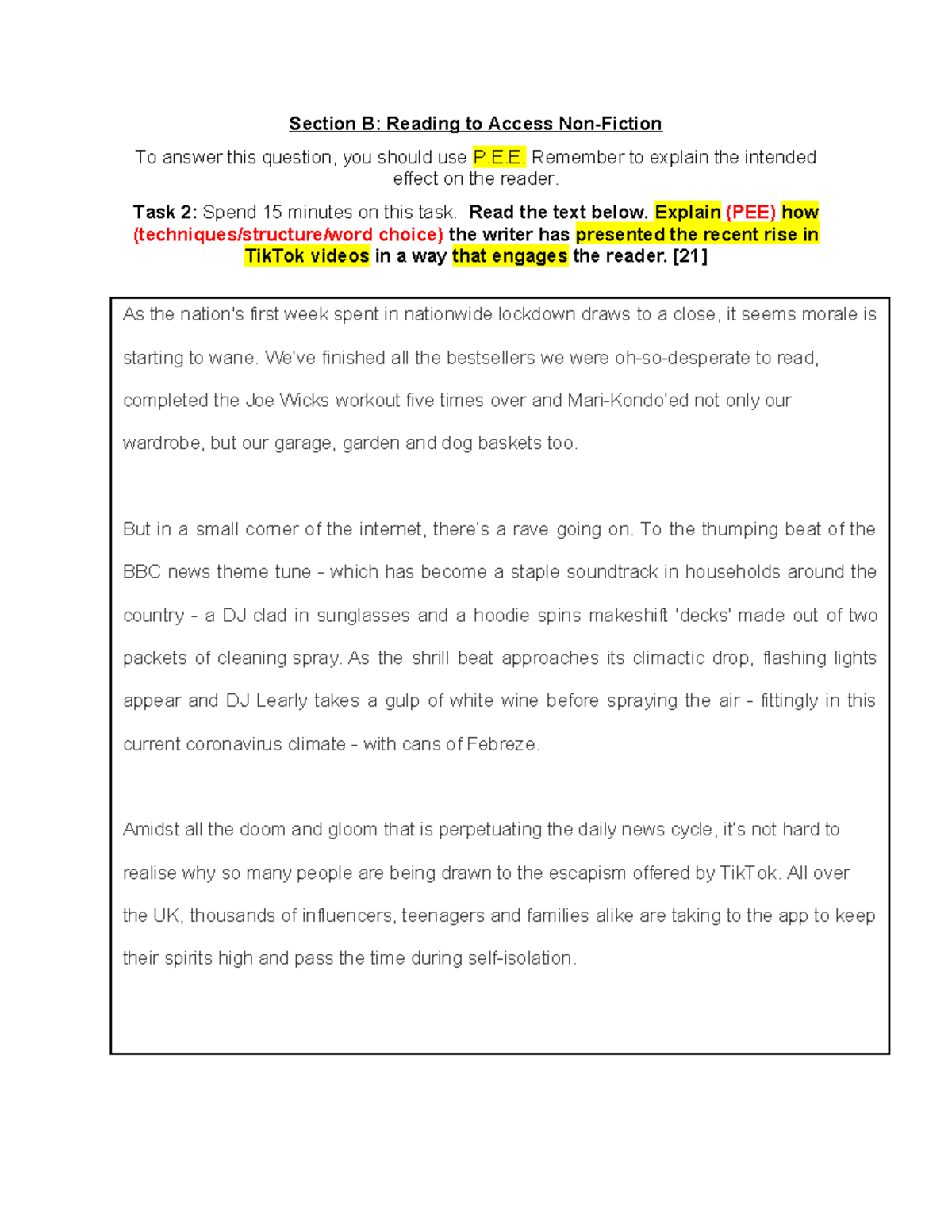 Reading Non Fiction Tik Tok - Section B: Reading to Access Non-Fiction ...