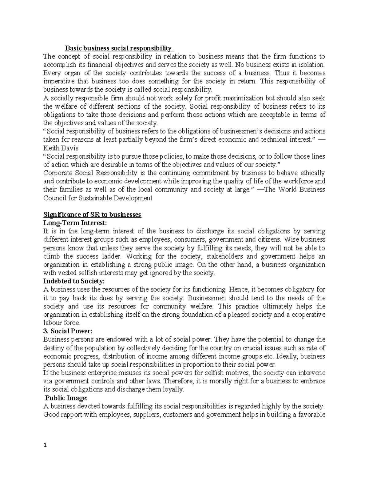 Csr simplified - notes - Basic business social responsibility The ...