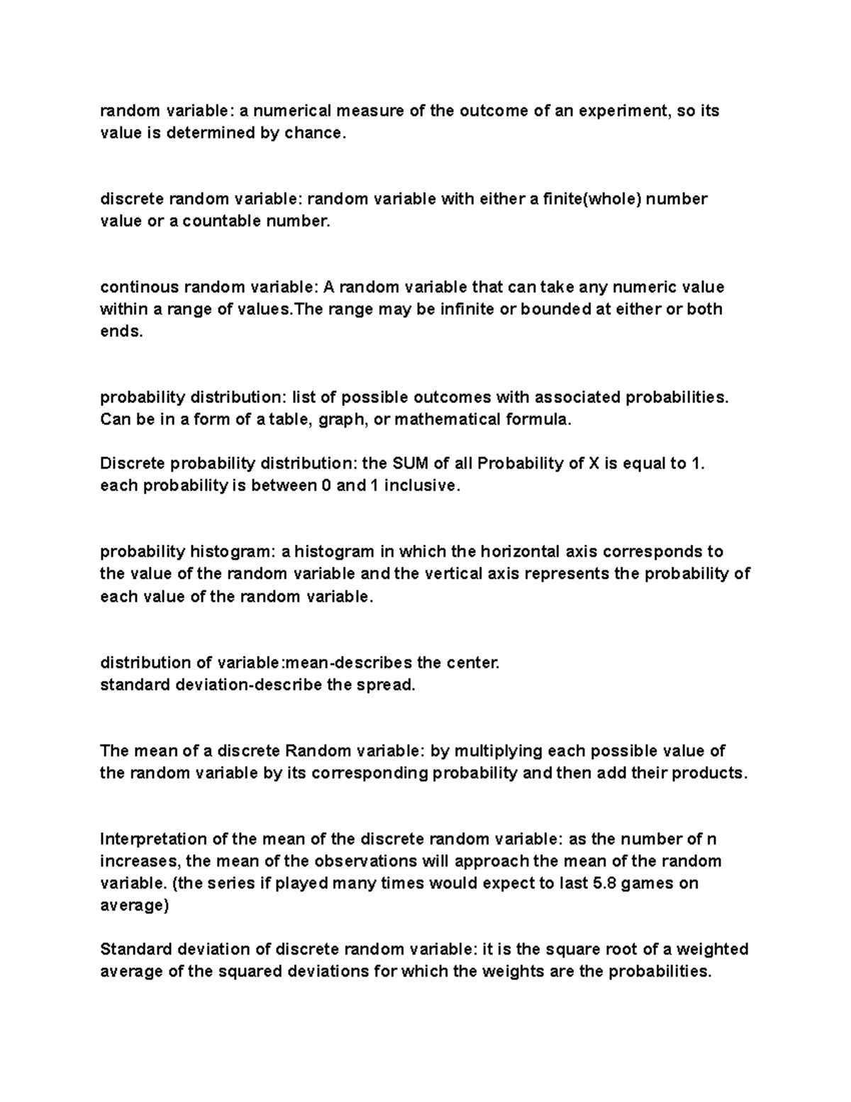 Prob and Stats EXAM - notes/ study guide - random variable: a numerical ...