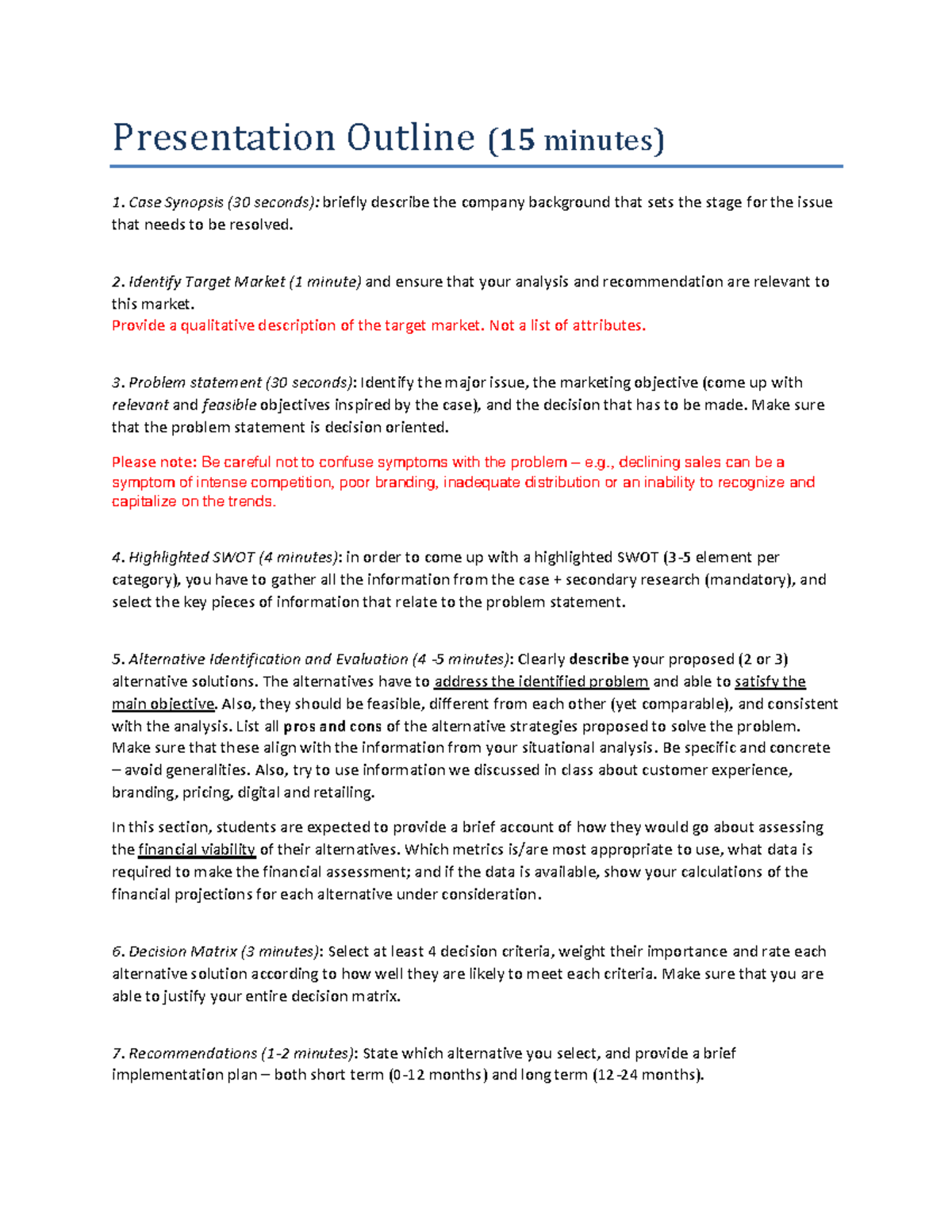 Case presentation and executive summary outline - Presentation Outline ...