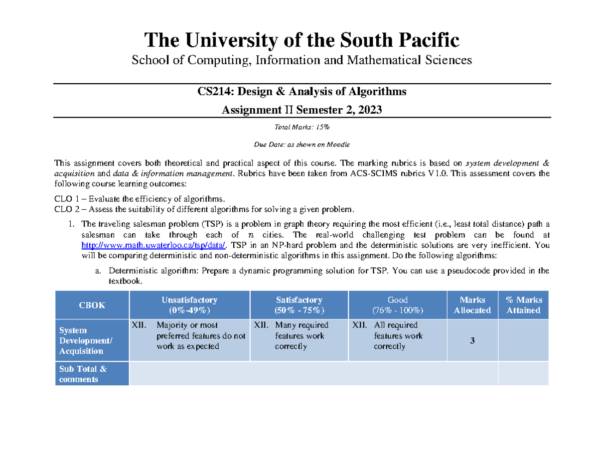 Assignment No 2 - The University of the South Pacific School of ...