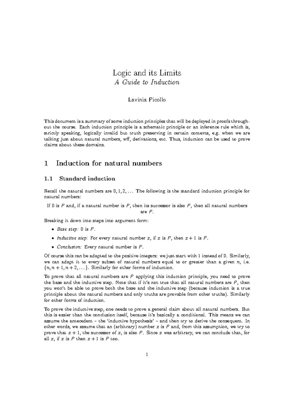 A Guide to Induction - Summary Logic and its Limits - Logic and its ...