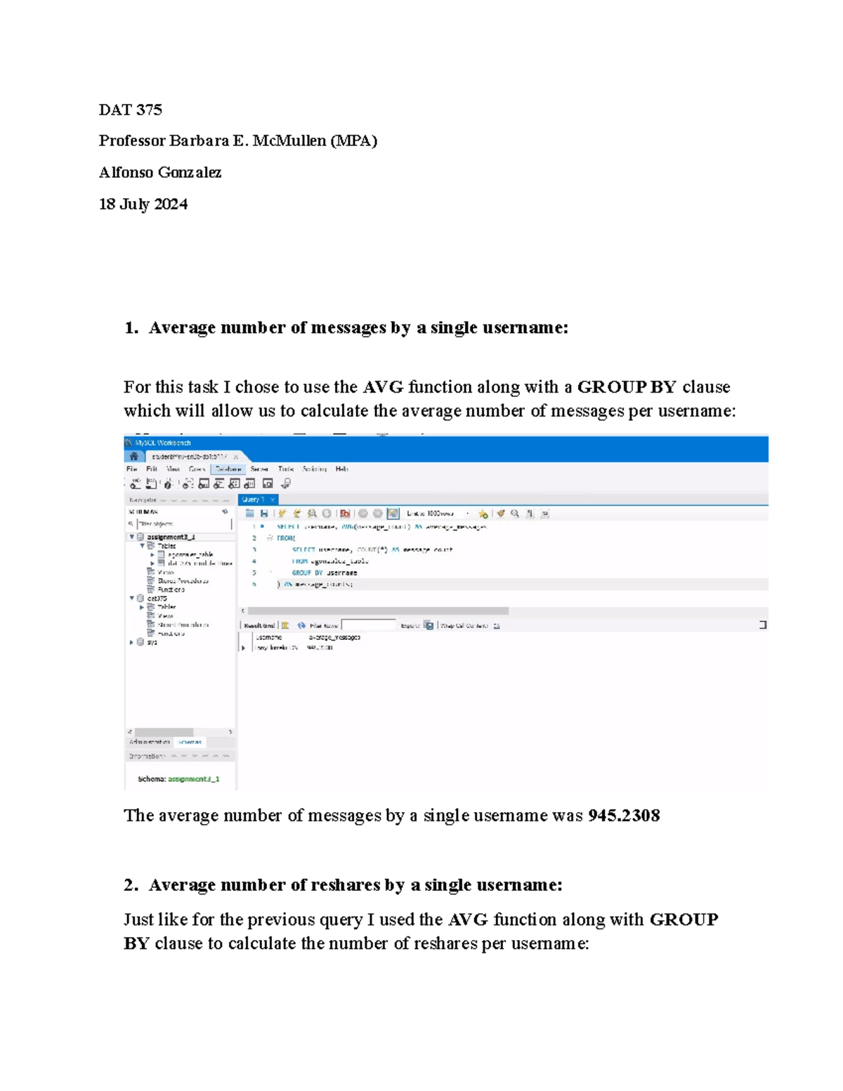 A Gonzalez Module 3 Assignment Script Selection - DAT 375 Professor ...
