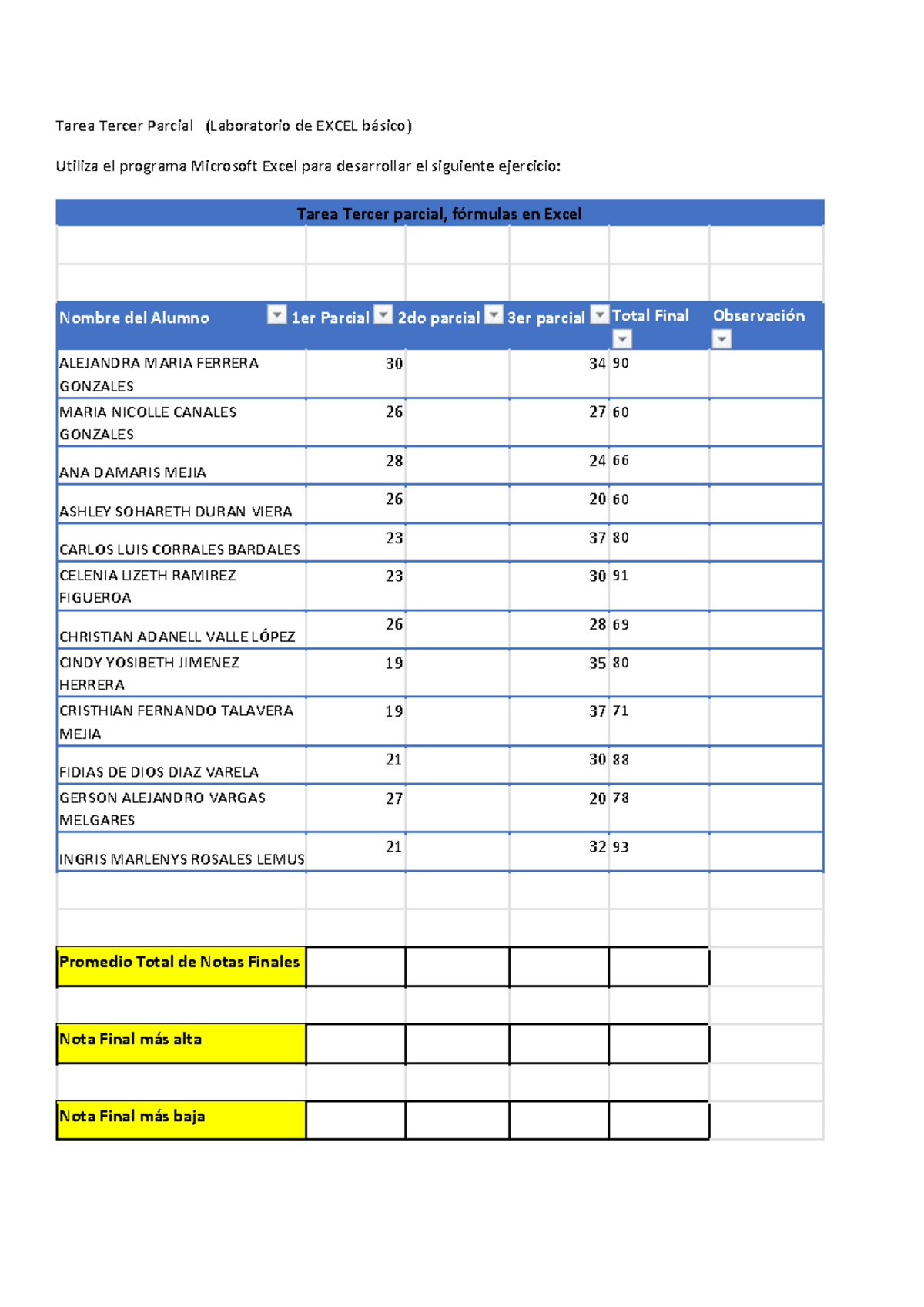 Tarea 5-ver3 - Tarea Tercer Parcial (Laboratorio de EXCEL básico) Utiliza el programa Microsoft ...