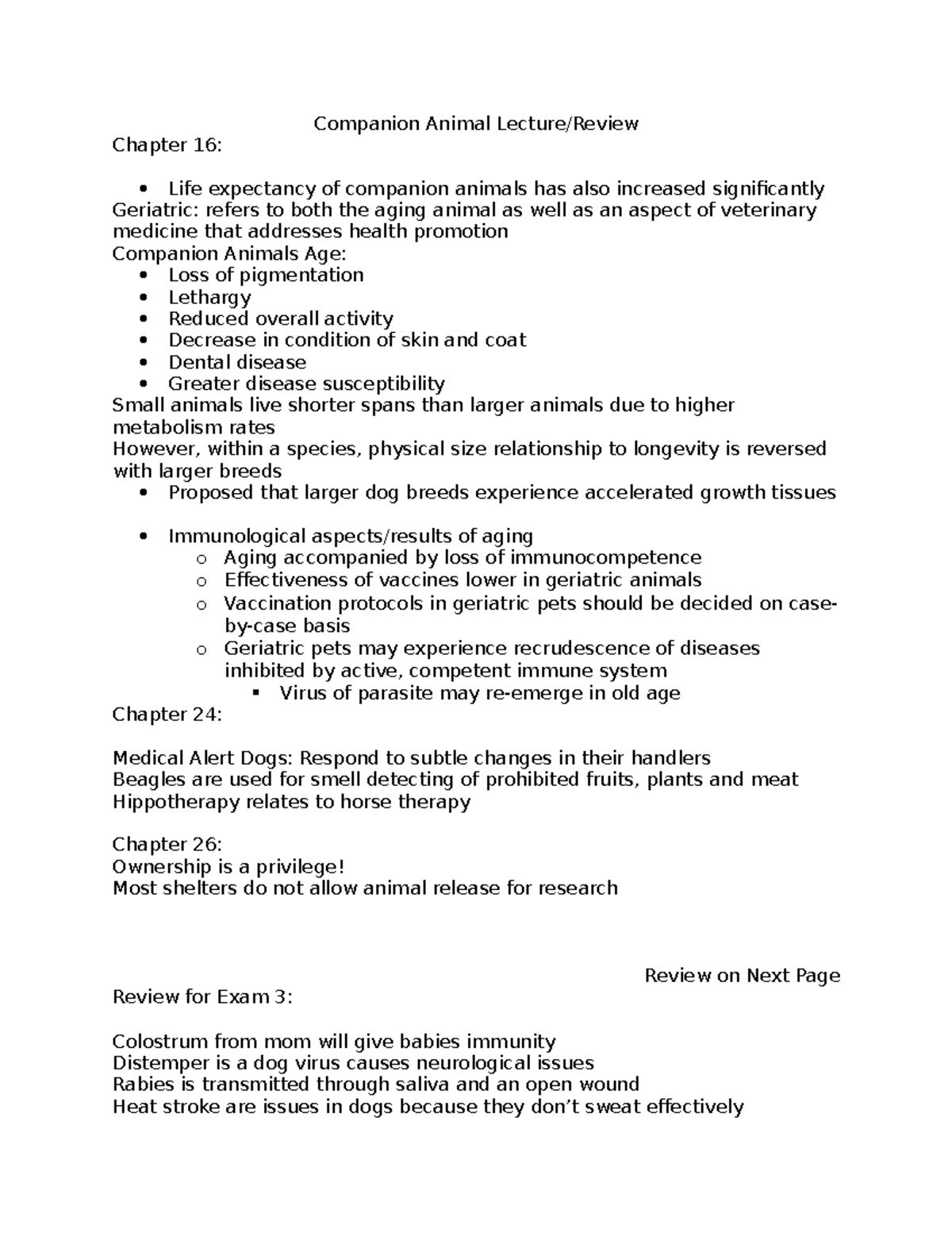 Lecture:Exam Review - Companion Animal Science - Companion Animal ...