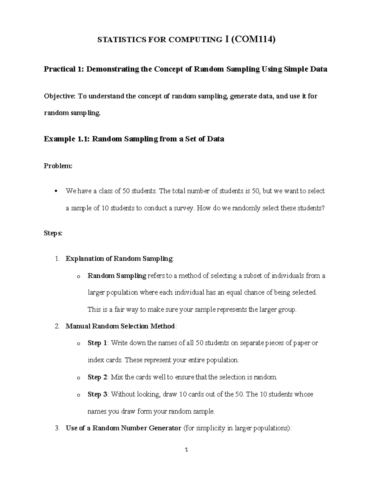 Computer Science Statistics - STATISTICS FOR COMPUTING I (COM114 ...