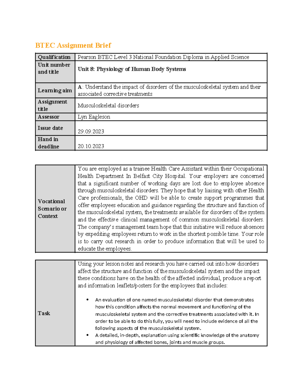 Poster - Copy - BTEC Assignment Brief Qualification Pearson BTEC Level ...