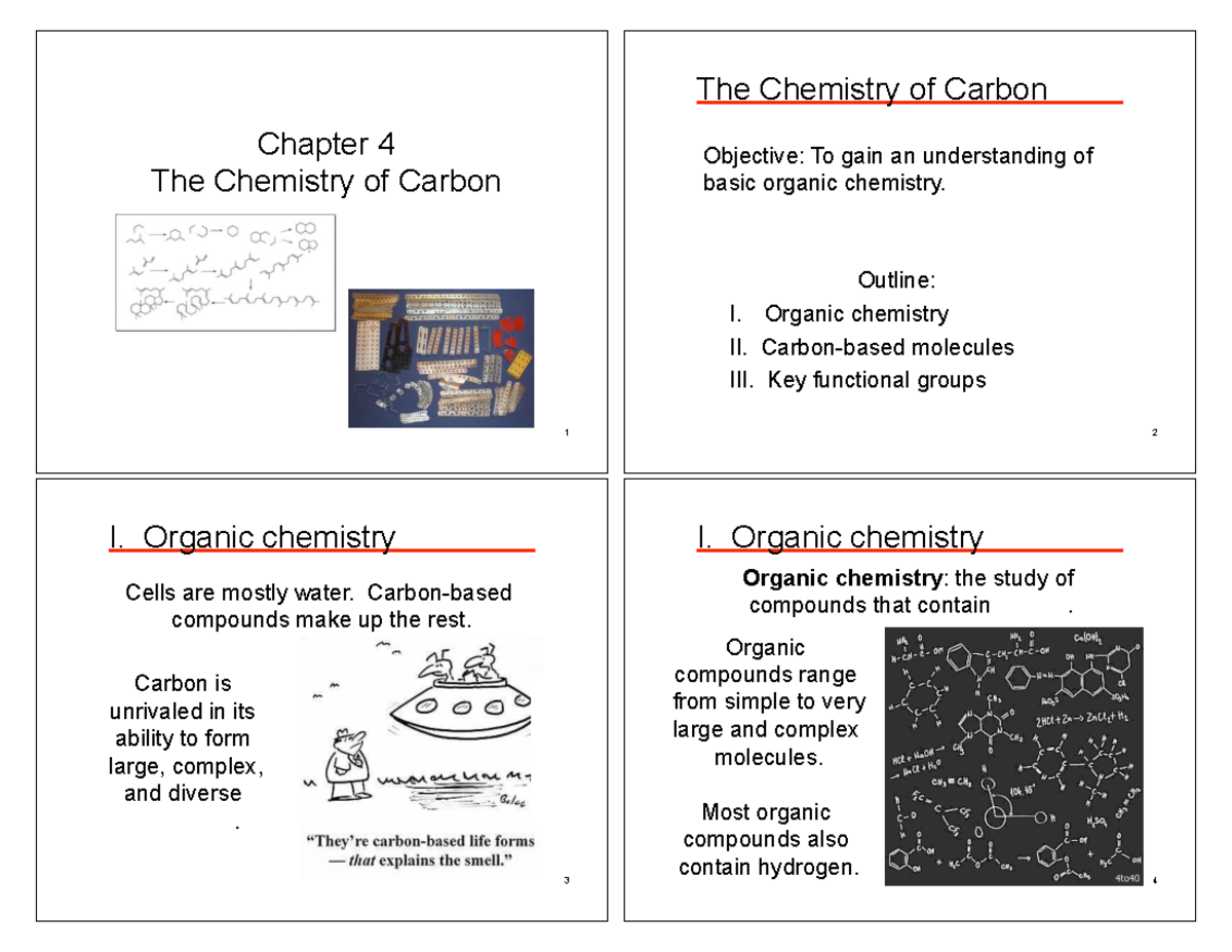 BIO 201 KLB 04 Carbon Chemistry notes - Chapter 4 The Chemistry of ...