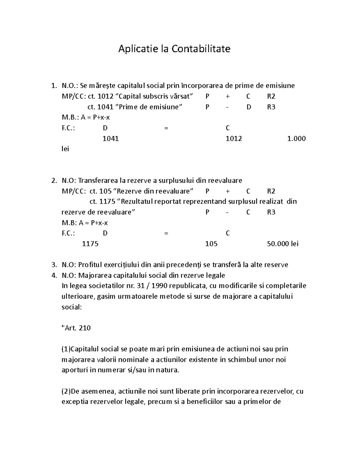 Aplicatie la Contabilitate - Stefanescu David - Aplicatie la ...