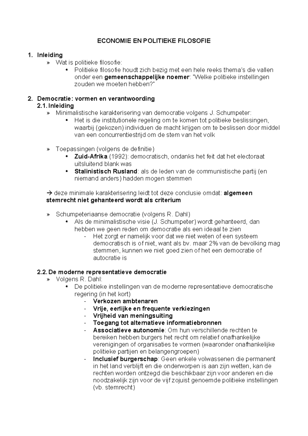 H4 filosofie - deels - ECONOMIE EN POLITIEKE FILOSOFIE 1. Inleiding ...