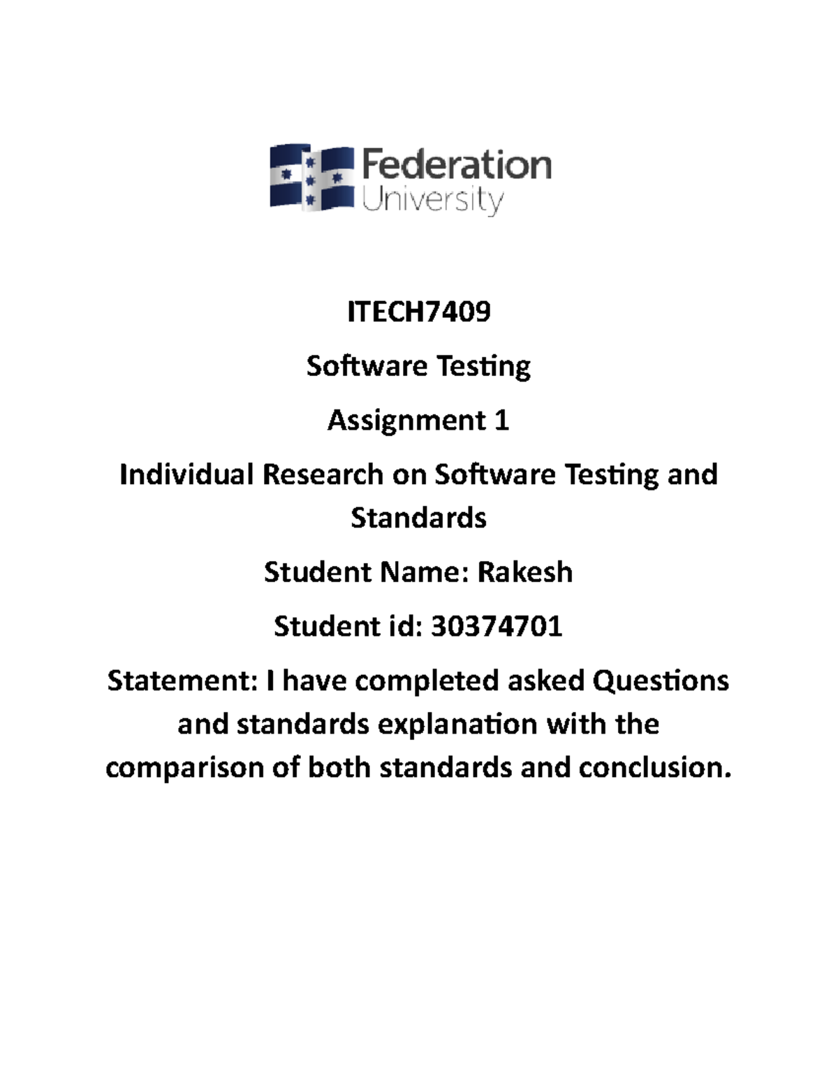 Itech 7409 Assignment 1 Research On Software Testing And Standards Itech Software Testing