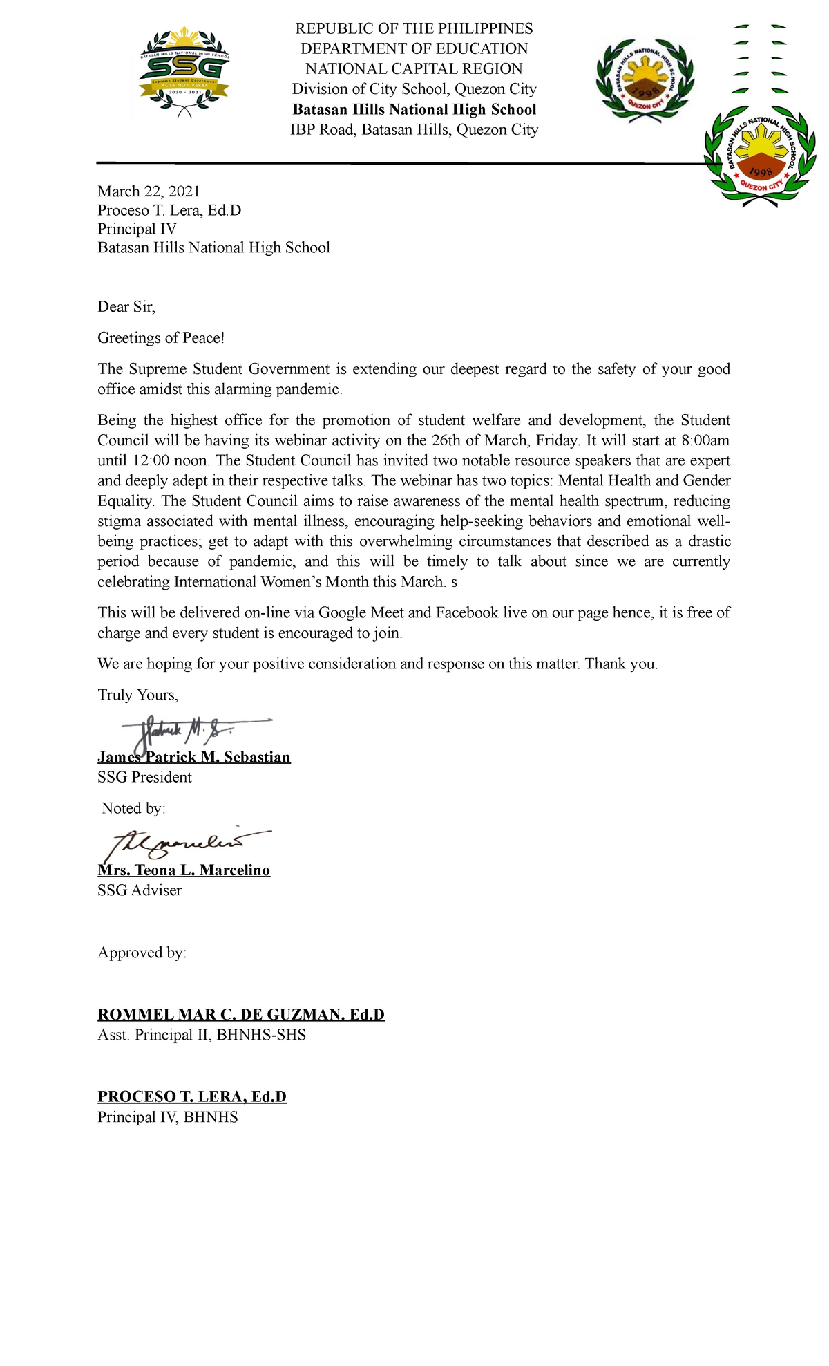 SSG Letter OF Proposal FOR March Webinar REPUBLIC OF THE PHILIPPINES