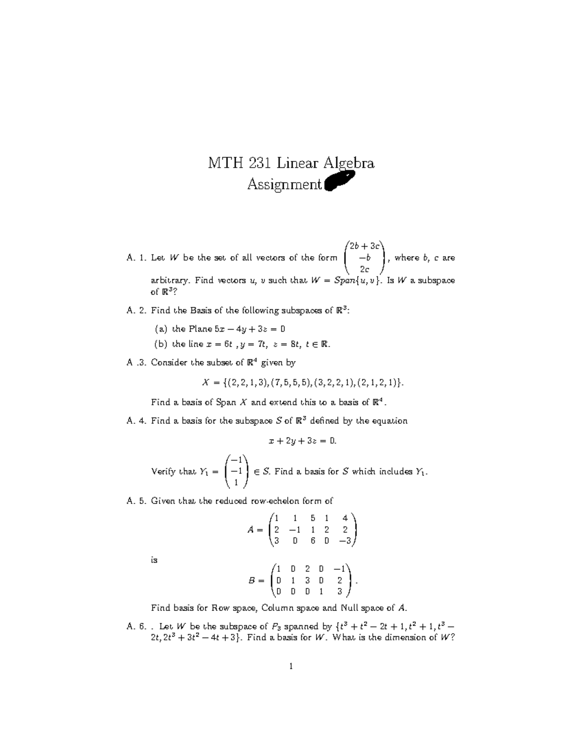 Assignment may 20-28 - Benficial - MTH 231 Linear Algebra Assignment 4 ...