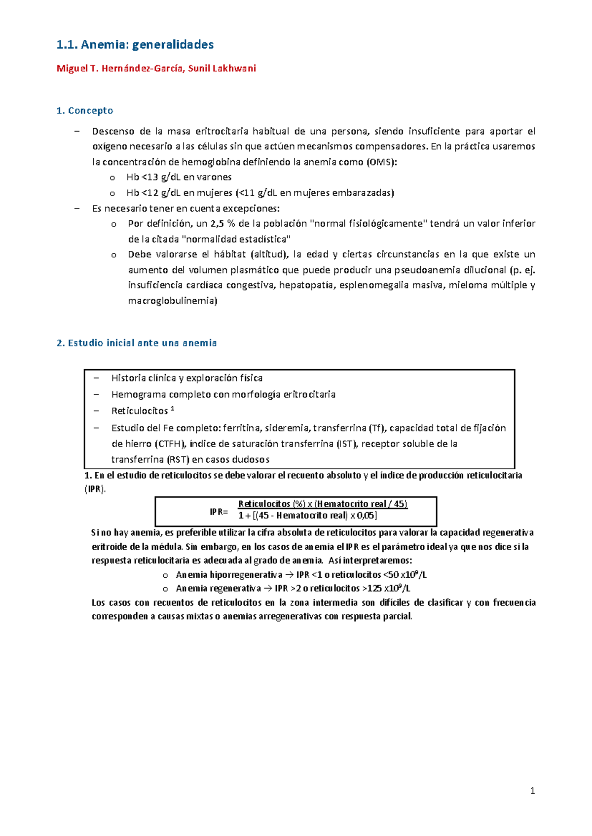A1anemiageneralidades - 1. Anemia: generalidades Miguel T. Hernández ...