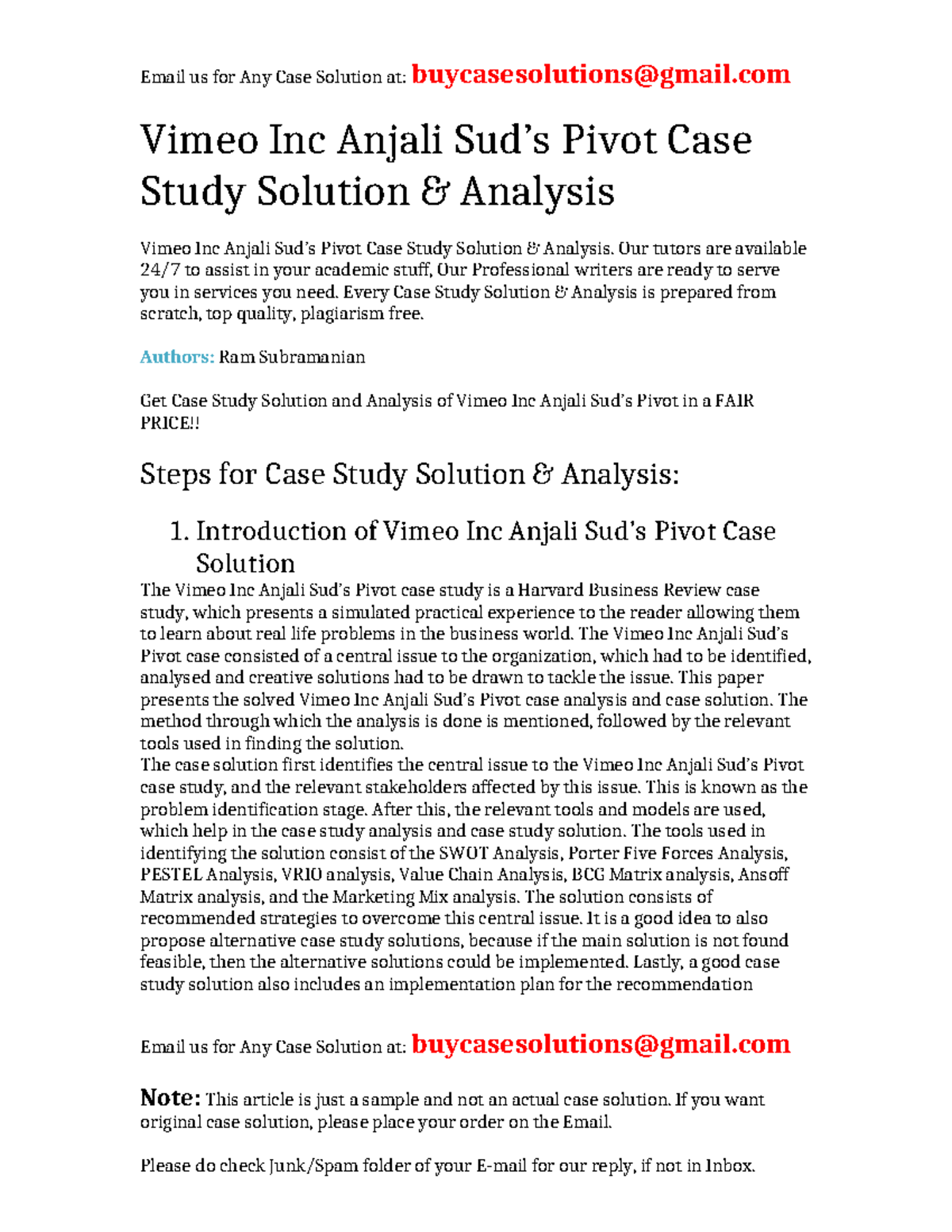 Vimeo Inc Anjali Sud’s Pivot Case Study Solution Analysis - Vimeo Inc Anjali Sud’s Pivot Case ...