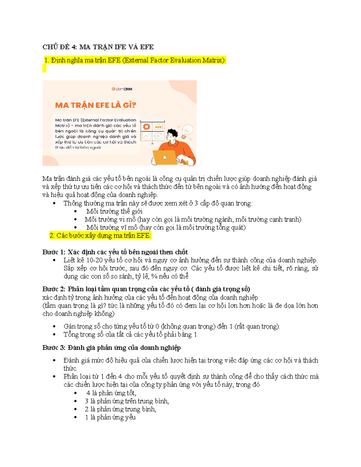 CHỦ ĐỀ 4 - bai 4 - CHỦ ĐỀ 4: MA TRẬN IFE VÀ EFE 1. Định nghĩa ma trận ...