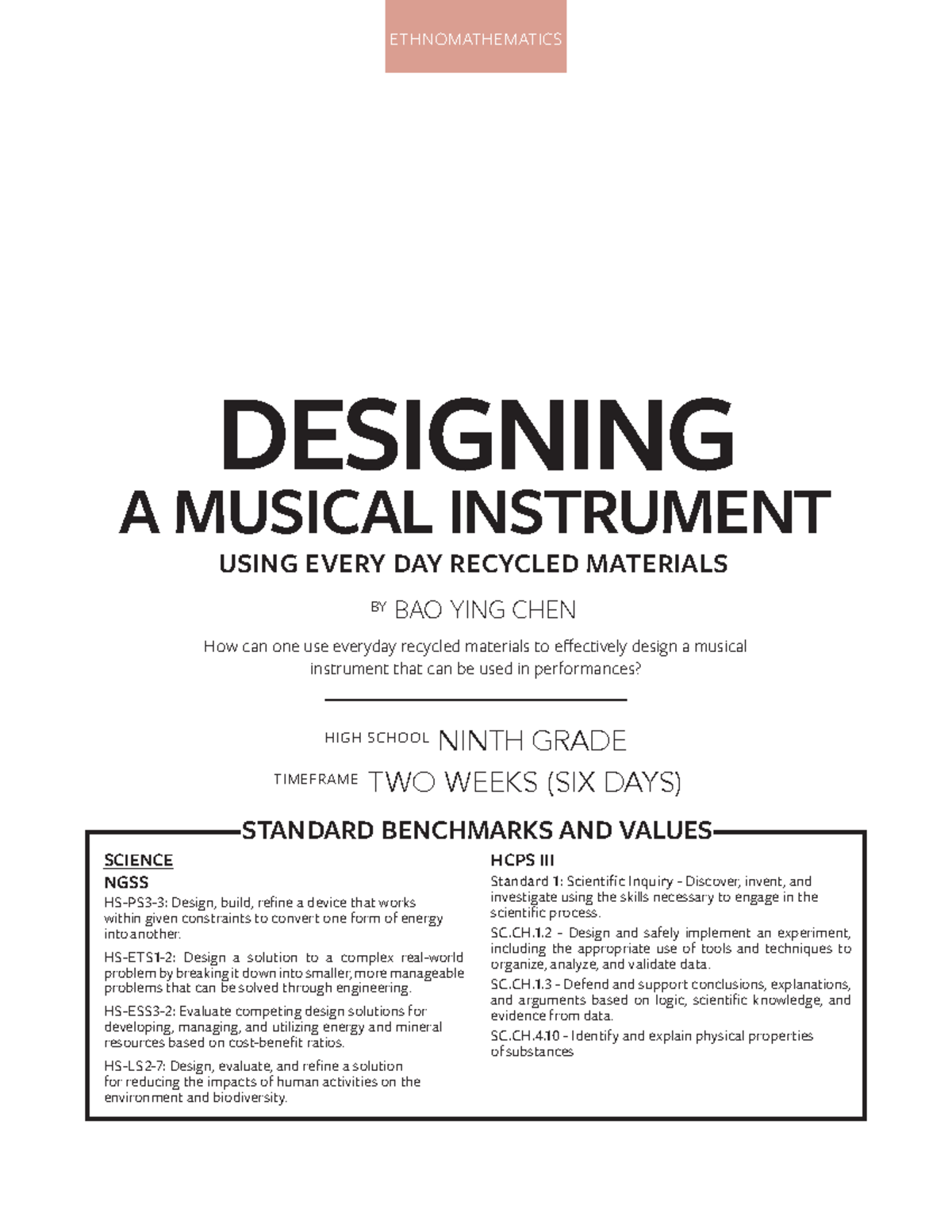 Designing a Musical Instrument with Recycled Materials - DESIGNING A ...