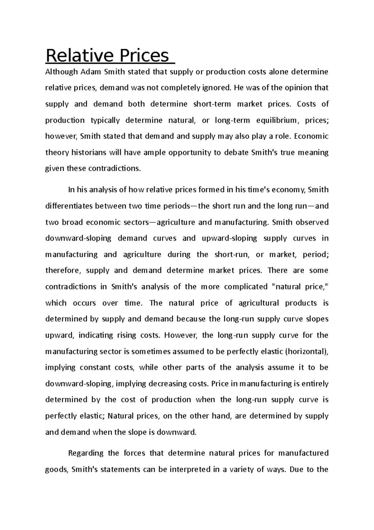 Relative Prices - Relative Prices Although Adam Smith stated that ...