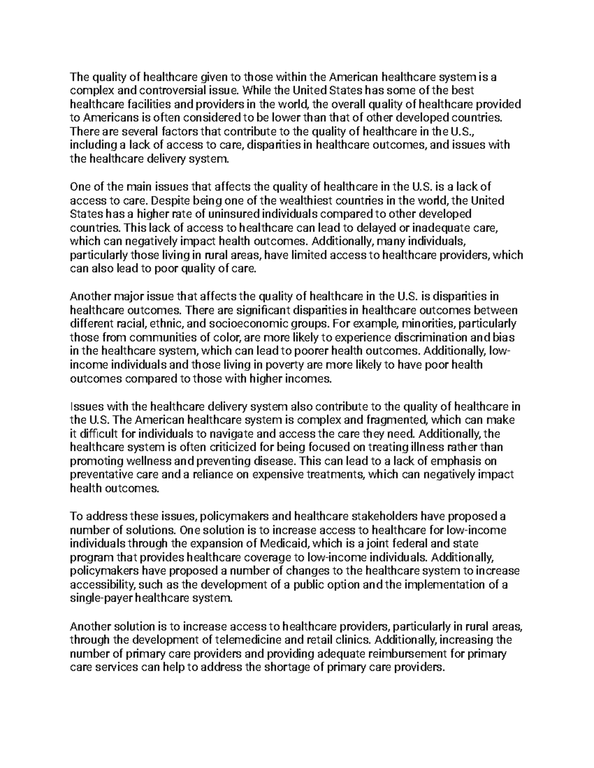 Quality of healthcare - lecture notes - The quality of healthcare given ...