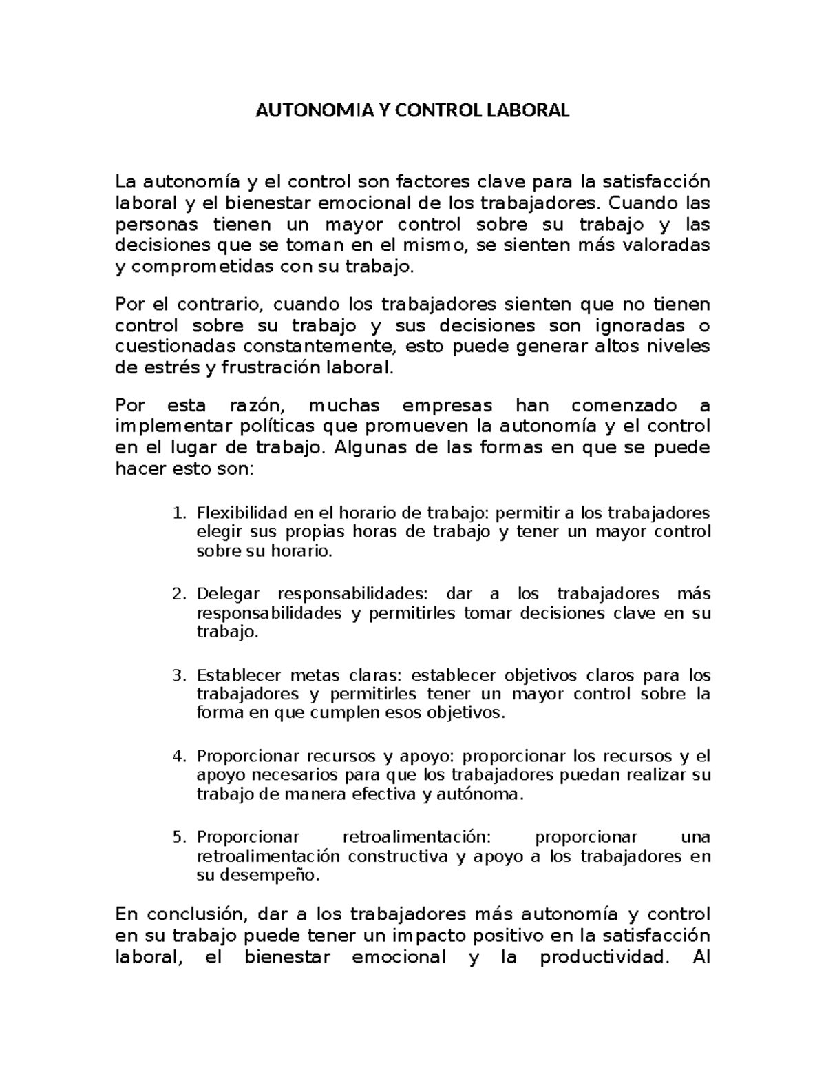 Autonomia Y Control Laboral - AUTONOMIA Y CONTROL LABORAL La autonomía ...