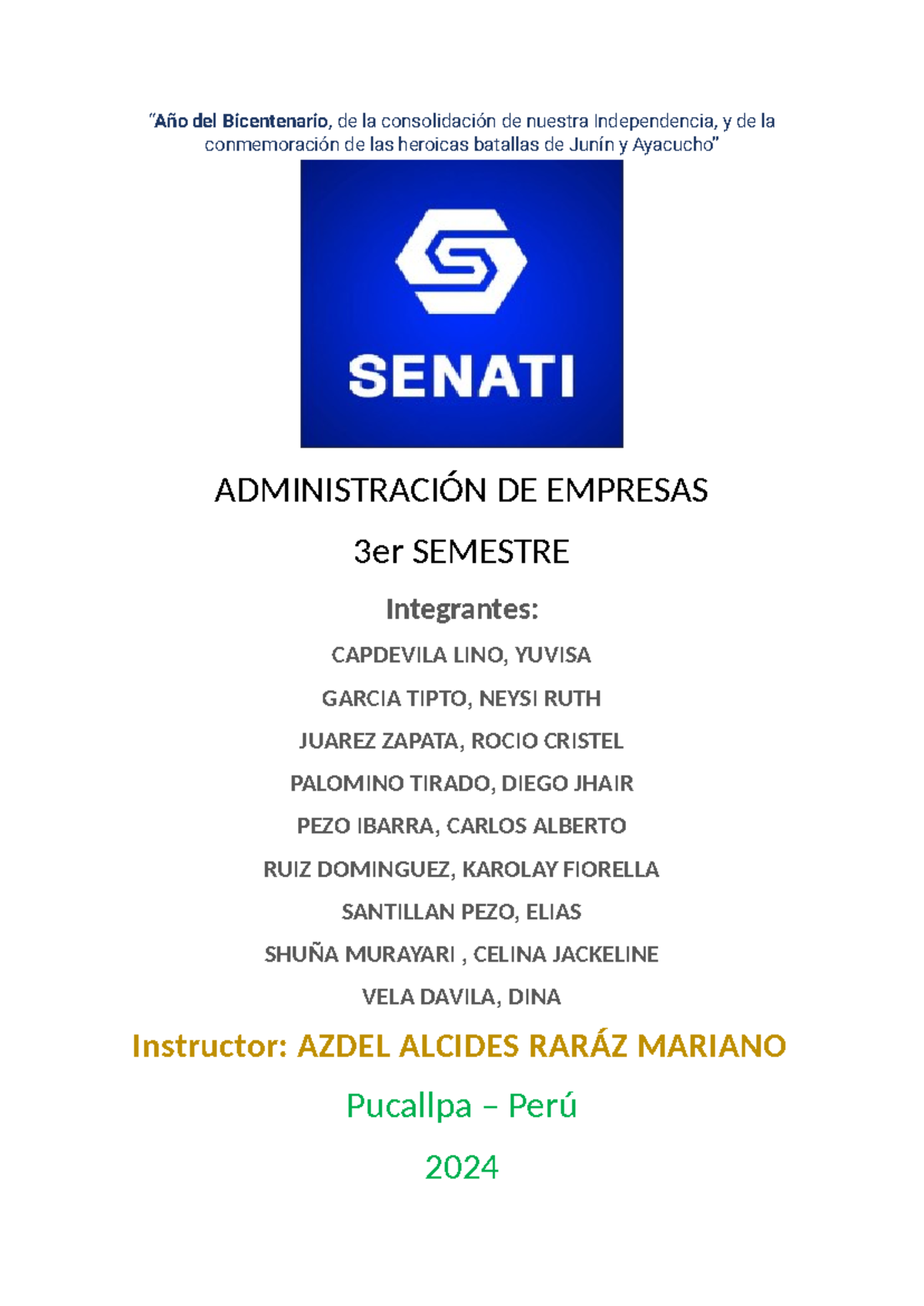 Trabajo Grupal 2024 Senati - “Año del Bicentenario, de la consolidación ...