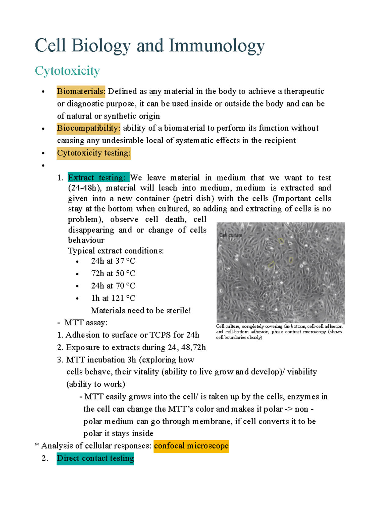 Summary Cell biology and Immunology - Cell Biology and Immunology ...