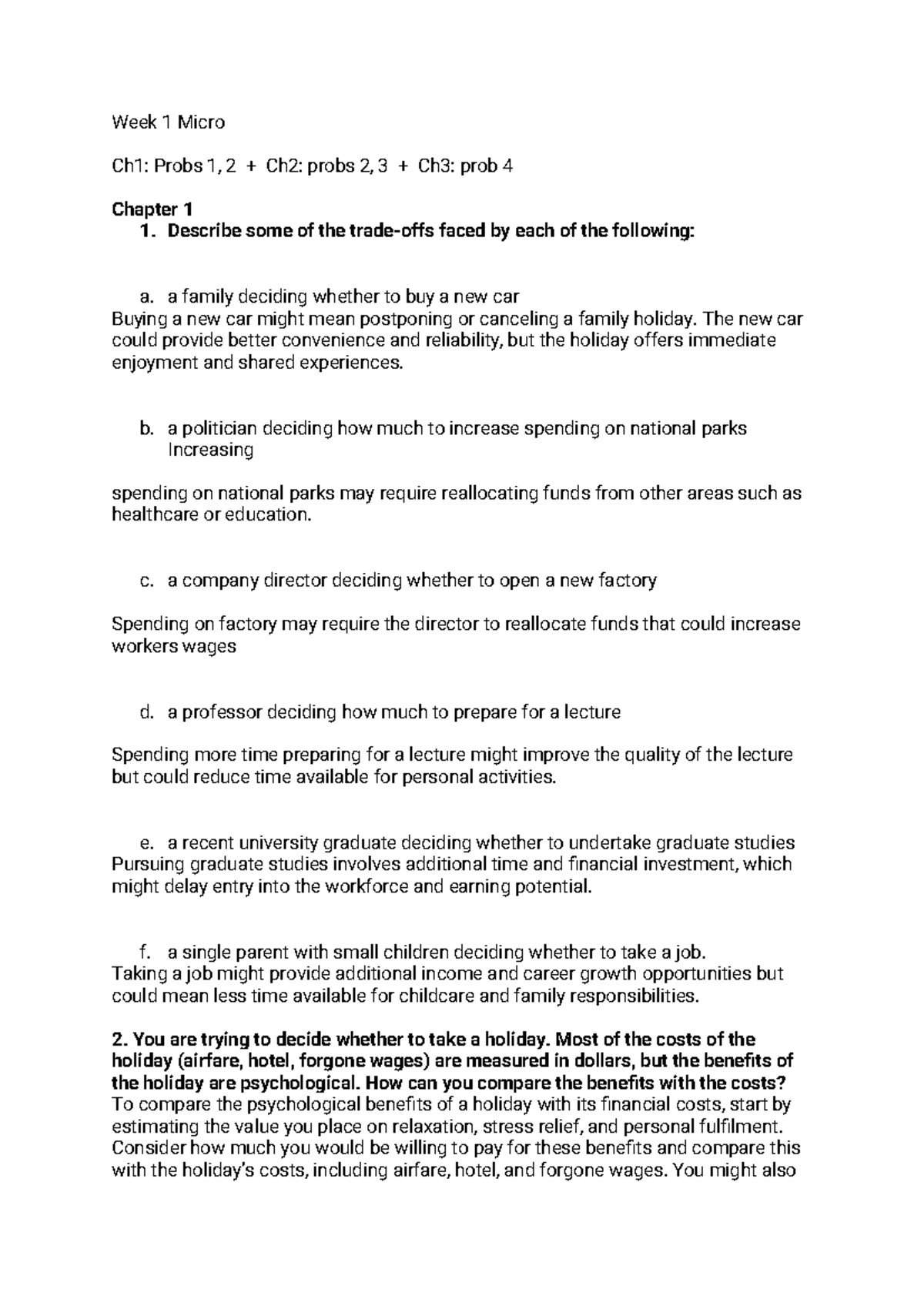 Week 1 Micro - Tutorial One Pre-Workshop - Week 1 Micro Ch1: Probs 1, 2 ...