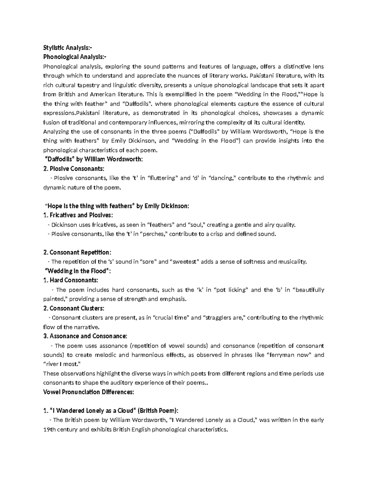 Varieties assignment - Stylistic Analysis:- Phonological Analysis ...