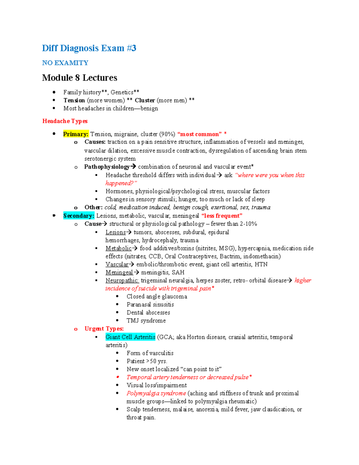 Diff Diagnosis Exam #3 - Diff Diagnosis Exam NO EXAMITY Module 8 ...