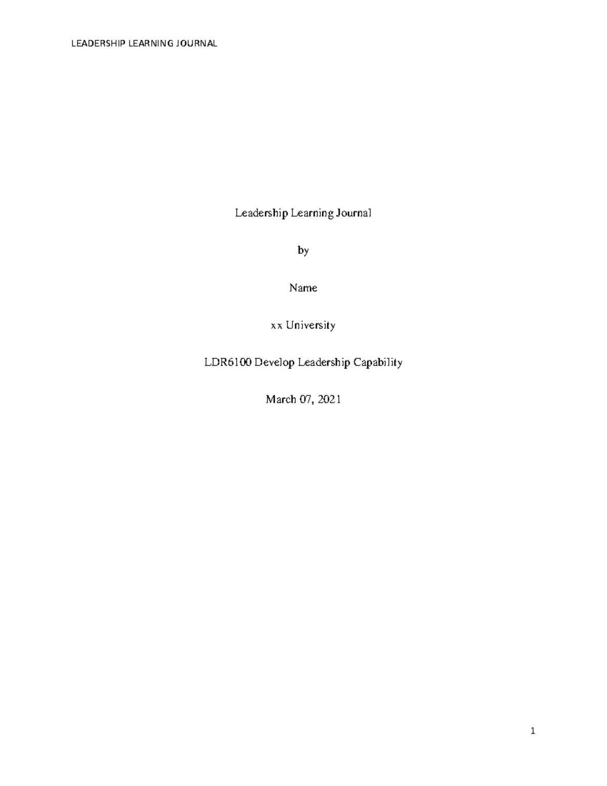 Leadership Learning Journal - Leadership Learning Journal by Name xx ...