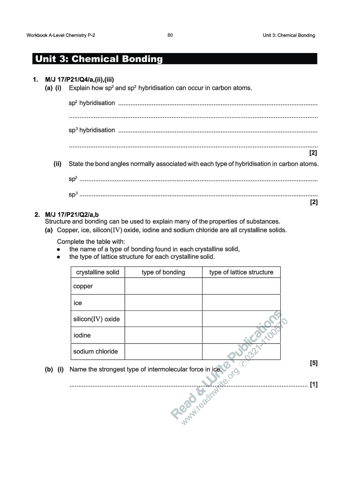 Chemistry Paper 2 Topical chemical bonding - Workbook Chemistry 80 Unit ...