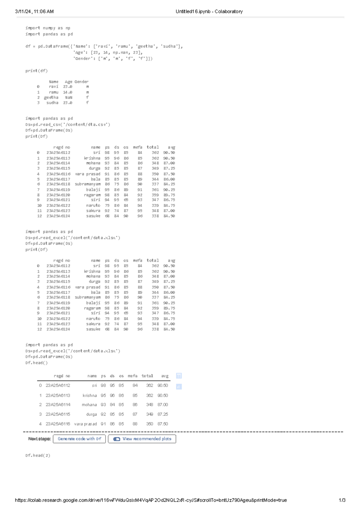 Exp2 ds lab cmplte - nothing - 3/11/24, 11:06 AM Untitled16 - Colaboratory - Studocu
